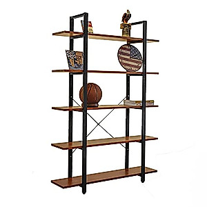 CONSDAN Industrial Bookshelf, USA Grown Hardwood, Real Wood Bookshelves, Modern Open Rustic Bookcase, Storage Shelf, Display Shelf, Poplar Solid Wood-5 Tier Shelf