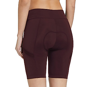 BALEAF Women's Bike Shorts 3D Padded Pocket Biker Cycling Bicycle Spinning Mountain Biking Shorts Gel UPF 50+ Wine Red XL