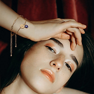 IEFWELL Initial Bracelets for Women, Dainty 14K Gold Plated Letter M Initial Bracelet Tiny Layered Evil Eye Bracelet for Women Evil Eye Bracelets for Teen Girls Gifts for Her, pulseras de Mujer