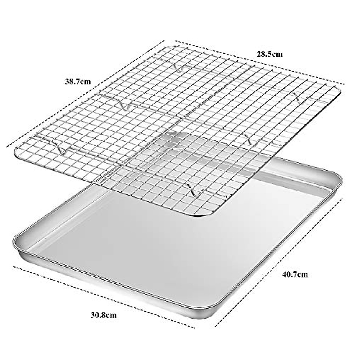 Baking Sheet with Rack Set [2 Pans + 2 Racks], Wildone Stainless Steel Cookie Sheet Baking Pan Tray with Cooling Rack, Size 16 x 12 x 1 Inch, Non Toxic & Heavy Duty & Easy Clean
