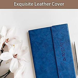 2024 Weekly Planner - Annual Weekly & Monthly Agenda Planner with Monthly Tabs, Jan - Dec 2024, Leather Cover, Thick Paper, A5 Calendar 5.9" x 8.26" (Weekly-Blue)