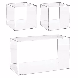 mDesign Floating Wall Mounted Shelves, Decorative Acrylic Geometric Square/Rectangle Display for Photos, Plants, Decor - Shadow Box for Bedroom, Office, Bathroom, Lexa Collection, Set of 3, Clear