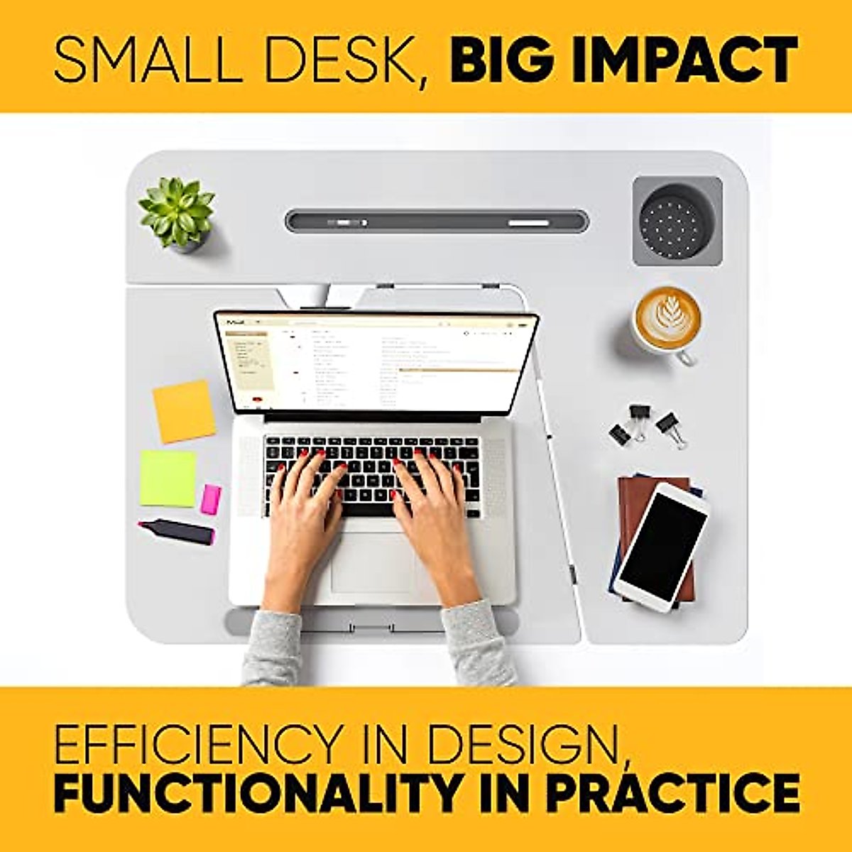 Mobile Adjustable Height Standing Desk - Rolling Laptop Desk Pneumatic Height Adjustable - Portable Workstation Computer Table Stand - Mini Standing Desk for Small Office Spaces