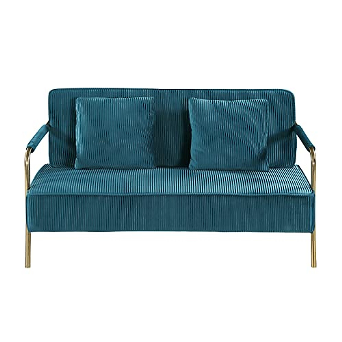 Homtique Loveseat Sofa Couch, Mid-Century Modern Velvet Love Seat Pleated Upholstered with 2 Pillows and Metal Legs, 56" Small Couches for Small Spaces Living Room, Bedroom (Teal)