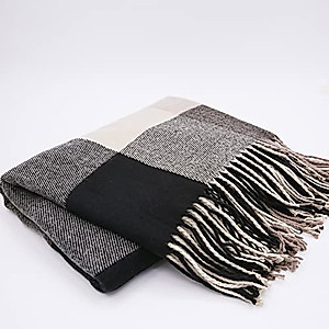 Buffalo Plaid Throw Blanket for Couch - Farmhouse Check Style - Soft Cozy Lightweight with Tassels for Bed Sofa Living Room Home Office Outdoor - 50 x 60 Inches - Black/Brown