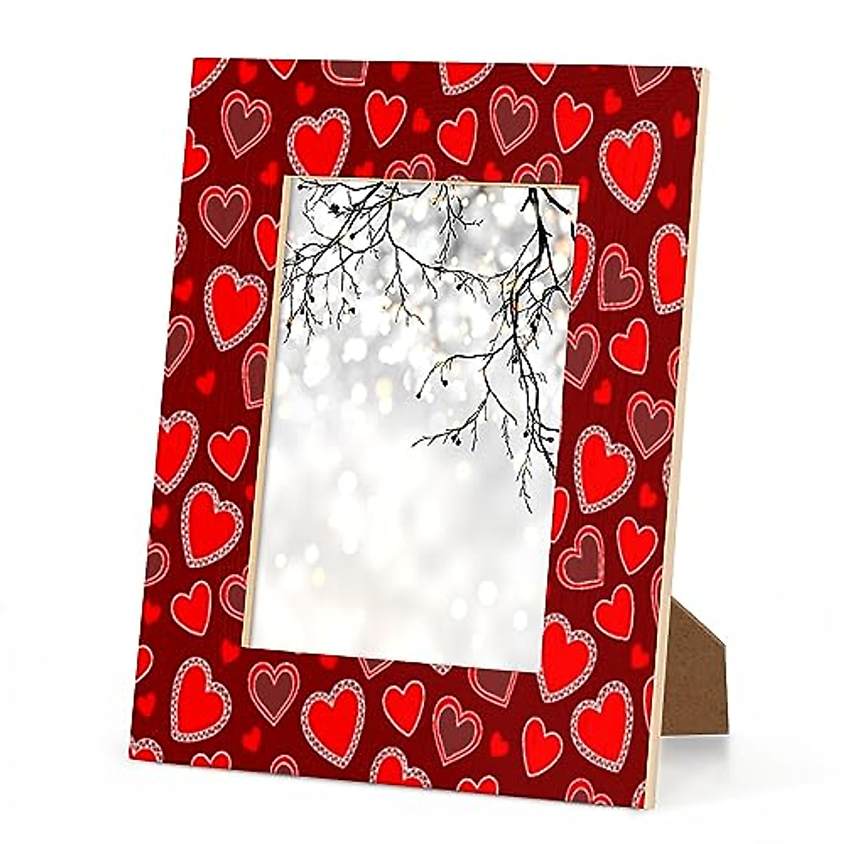 POFATO Red Love Heart 5x7 Picture Frame Wood Photo Frame for Tabletop Display Wall Mount Picture Frame Display 5 x 7 Inch Photo Wall Decor Home Gift Frames