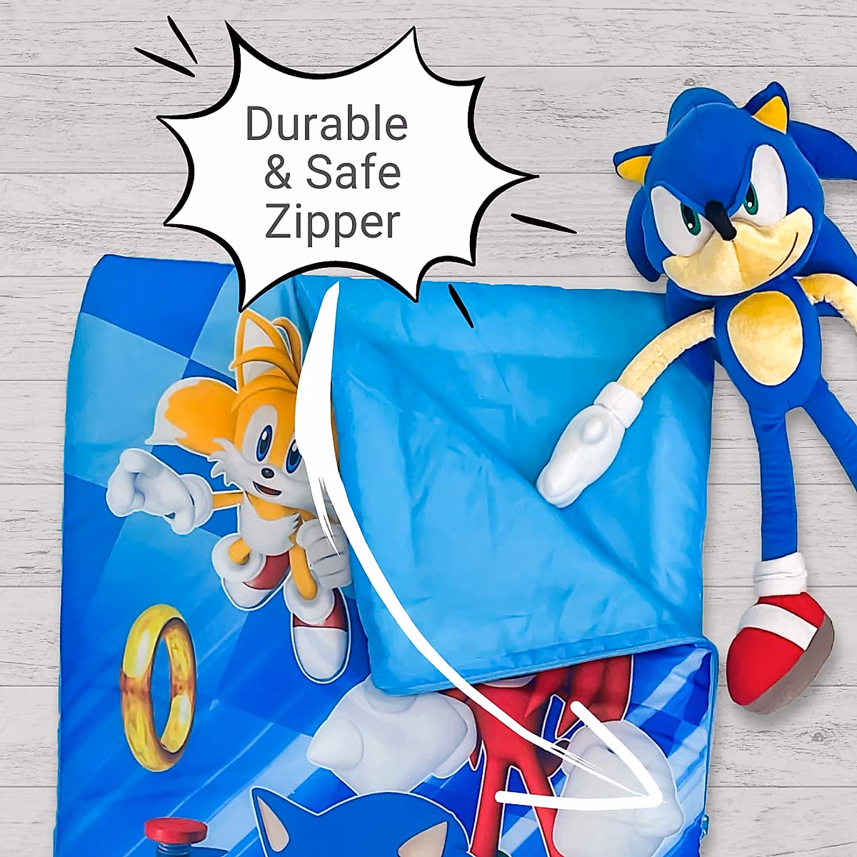Sonic The Hedgehog Anime Kids Soft Lightweight 2 Piece Sleeping/Slumber Bag and Sling Bag Set, 46"(L) X 26"(W), (Official Licensed Sega Product) by Franco
