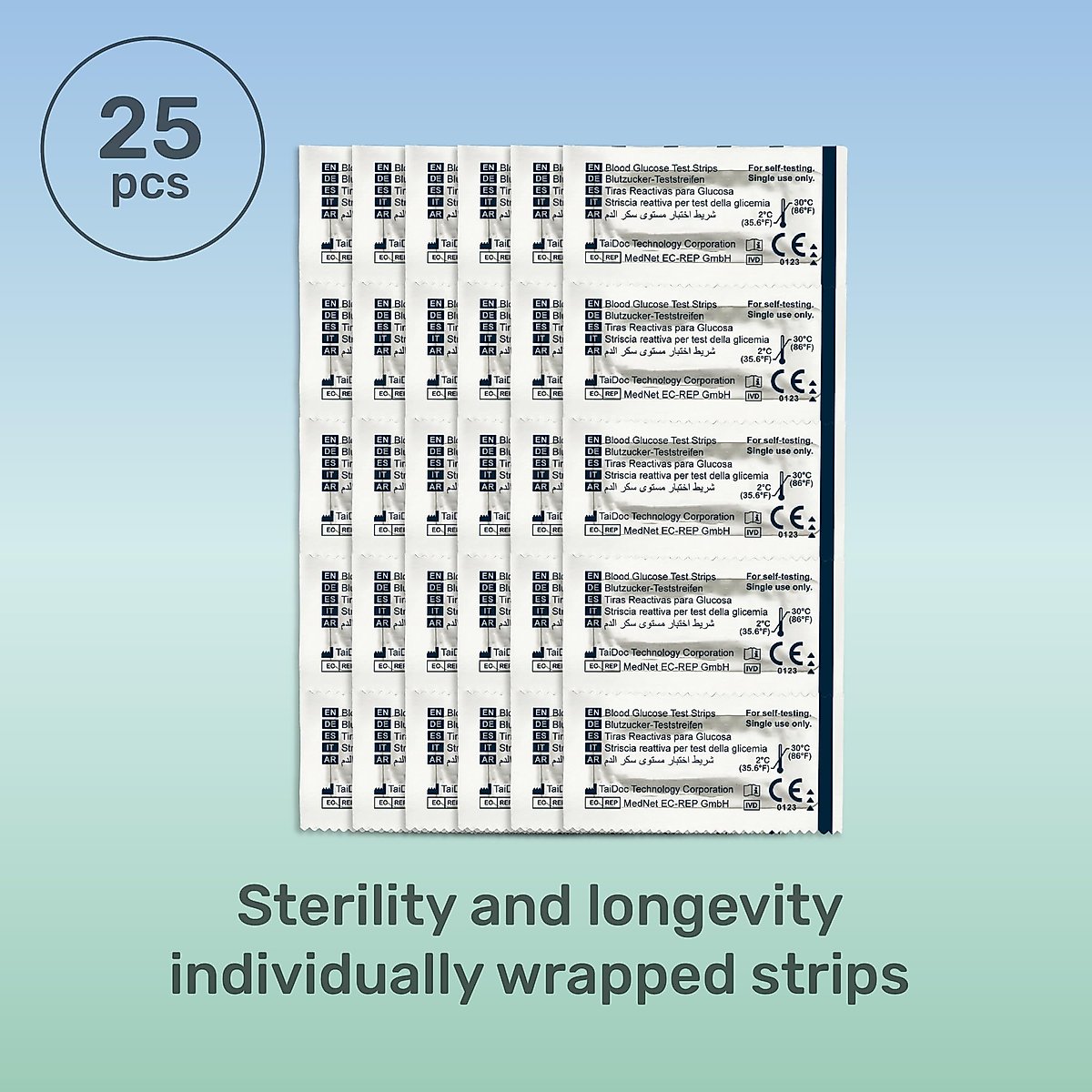 MbH blood glucose diabetic monitoring test strips 25 single pack in Procheck Smartphone dongle Home health test Quick, Simple&Easy-to-Use, Clear Easy to Read Results-Android System Type-C & iOS System