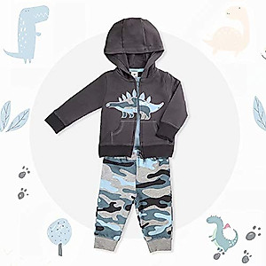 Gorboig 3-6 Month Boy Clothes Hoodie Jacket Long Sleeve Bodysuit Pant Set Dinosaur 3PCS Outfit(camo,6m)