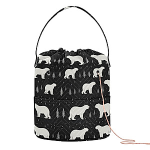 Joko Ivery Polar Bear Black Crochet Bag Organizer for Crocheting Knitting Bag Yarn Storage Organizer with Front Compartments Crochet Tote for Knitting Needles Gifts Crochet Accessories Hooks