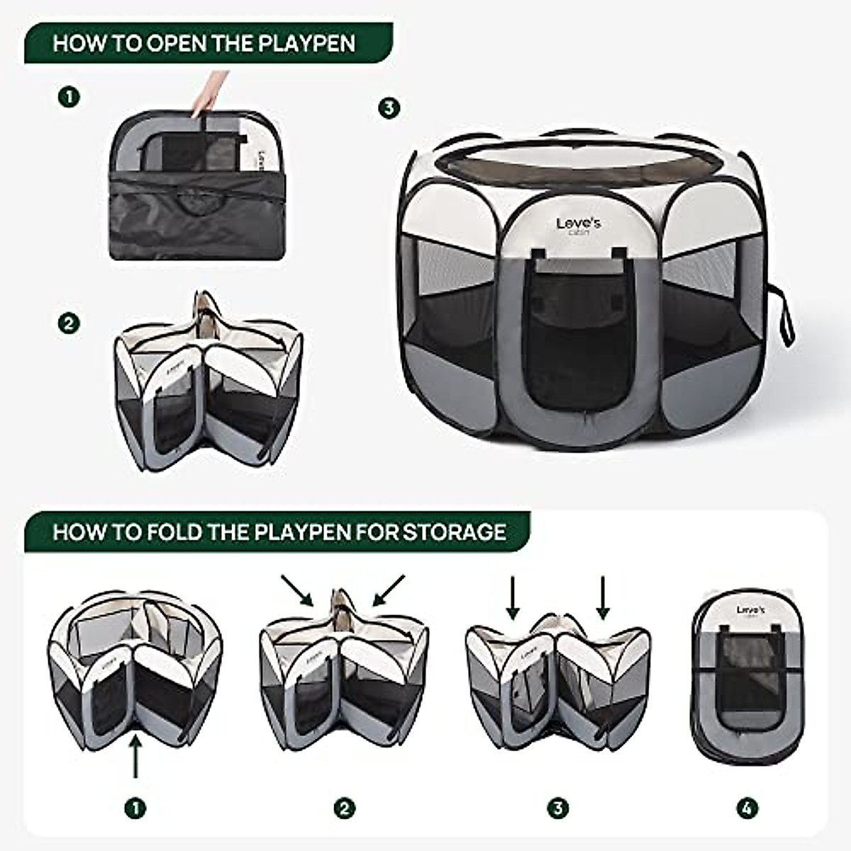 Love's cabin Pet Puppy Dog Playpen, Small Dog Tent Crates Cage Indoor/Outdoor, Portable Playpen for Dog and Cat, Foldable Pop Up Dog Kennel Playpen with Carring Case, Removable Zipper Top, Grey