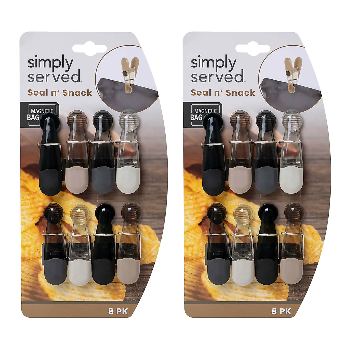 Simply Served Seal N Snack Multipurpose Clips Food Saving Chip Bag Sealers with Magnet Backs, 16 Pack, Colors may vary