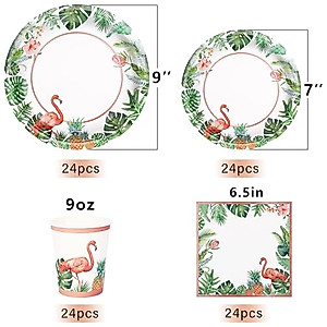 175Pcs Hawaiian Luau Party Decoration, Luau Plates and Napkins Party Supplies, Flamingo Plates for Party, Tropical Plates for Beach Theme Party Decoration, Serves 24 Guests