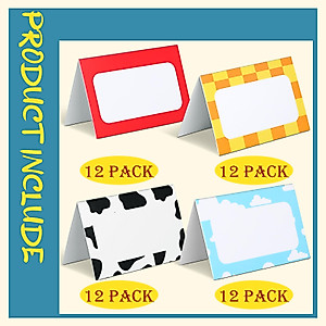 Affrolling 48 Pcs Food Labels Signs Folded Place Cards for Table Setting Blank Name Cards Birthday Party Story Party Decorations(Cartoon Story)