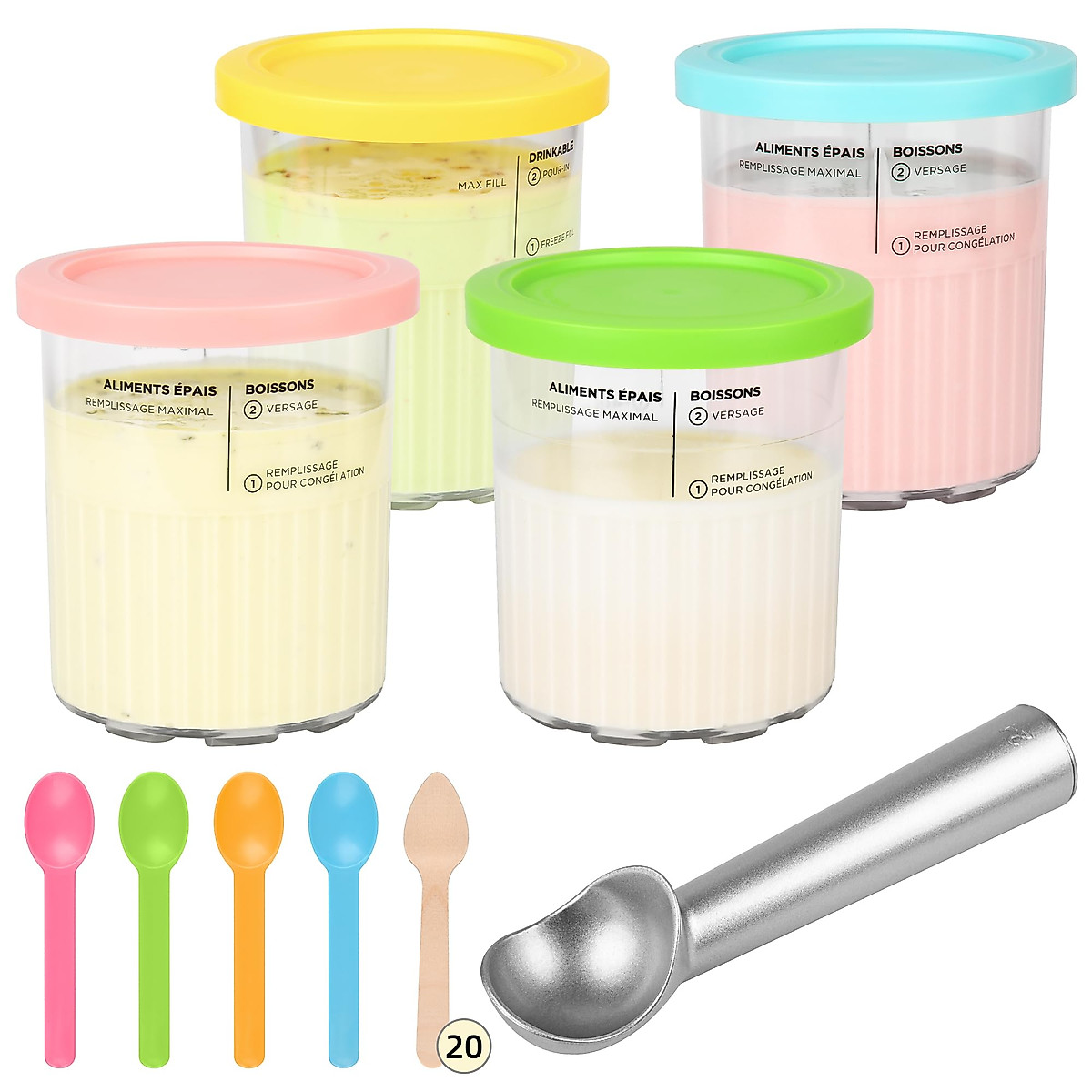 24 oz. Replacement 4 pack Creami Pints for Ninja NC500 NC501 Series Creamy Icecream Containers Cups lids Compatible with NC501 NC500 Ice Cream Maker