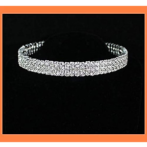 Janefashions 3-row Three-Row Clear Austrian Rhinestone Crystal Choker Necklace Collar Dance Party Wedding Prom Gold or Silver N175 (Silver)