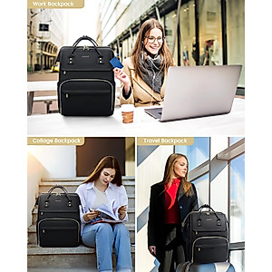 LOVEVOOK Laptop Backpack Women, 15.6 Inch Computer Backpack with Charger, Water Resistant Teacher Bag Work Backpack with Laptop Compartment for Travel Business College Bookbag, Black