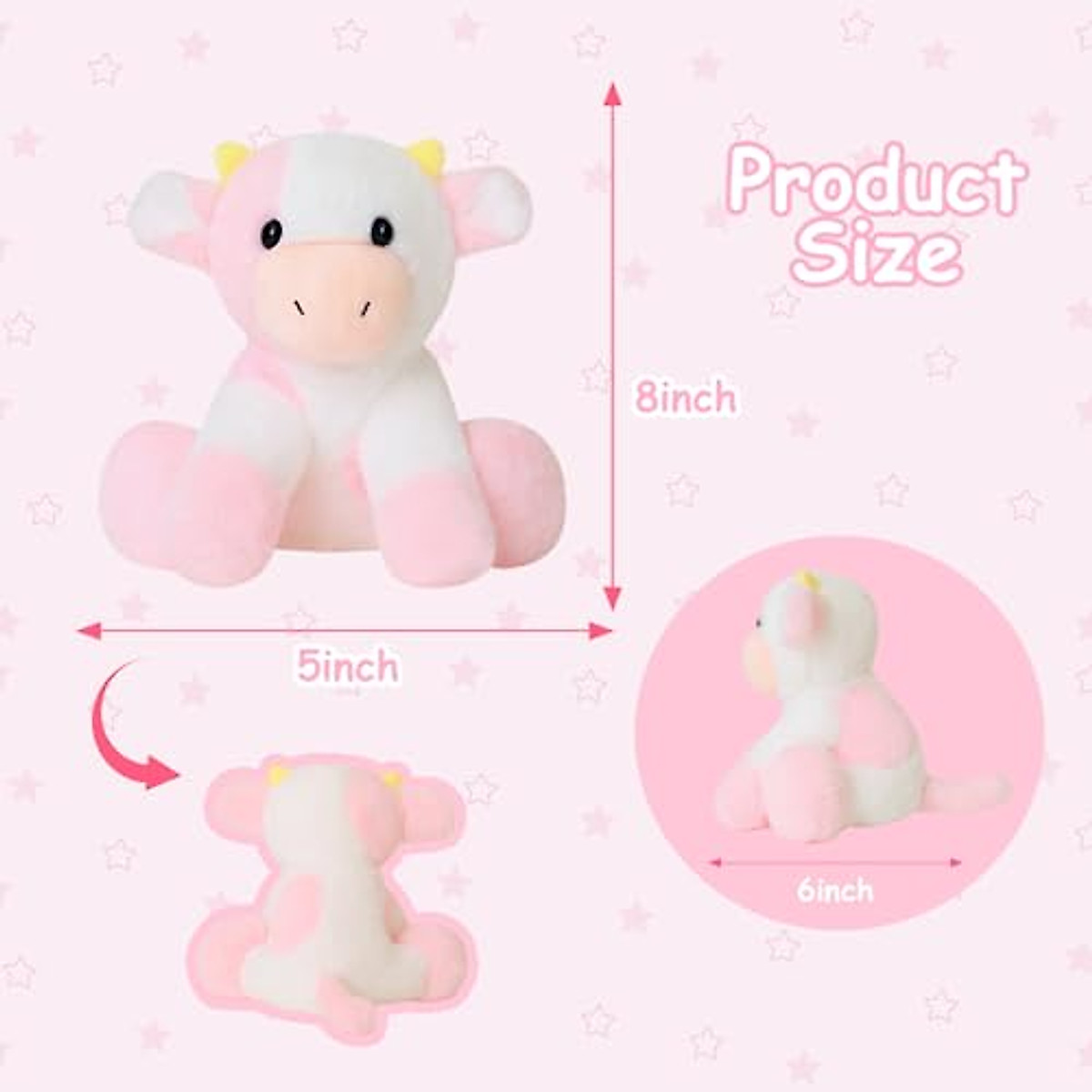 Gvimenos Pink Cow Stuffed Animal Cute Hug Cow Plushies, Soft Strawberry Cow Throw Pillow, Cartoon Cow Plushie Decoration Gift for Boys Girls(8 Inch)