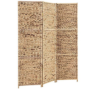 MyGift Handwoven Seagrass 3 Panel Room Divider Screen with Wood Frame, Folding Partition Room Divider, Brown