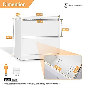 Aobabo 28.25 Inch Long Locking 2 Drawer Anti-Tilt Metal Office Storage Filing Cabinet with File Hanging Bar and 2 Keys, White