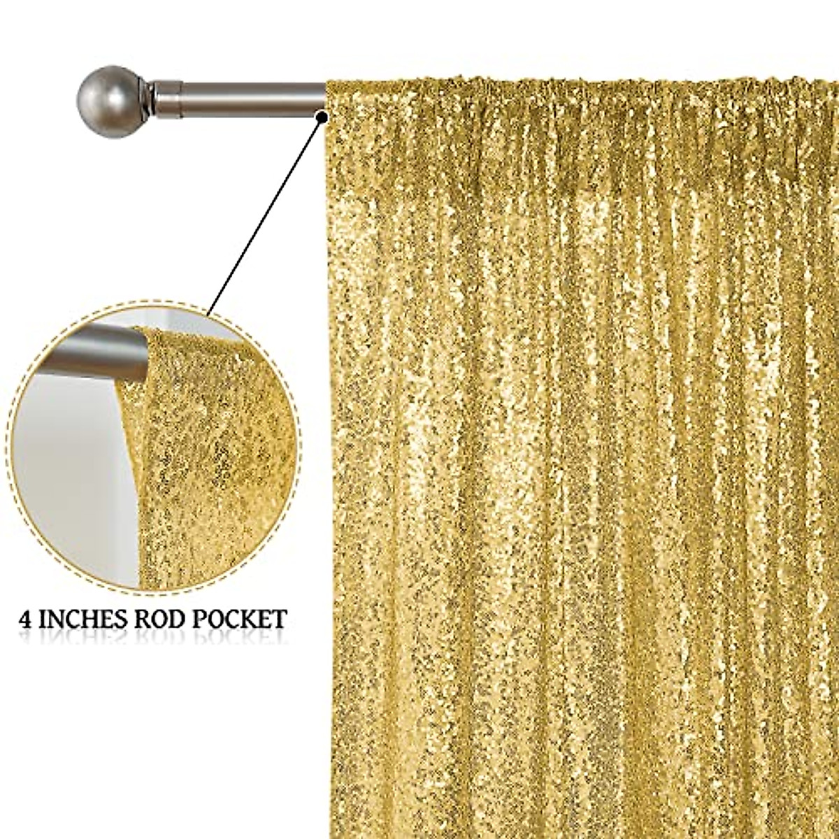 Sugargirl Gold Sequin Backdrop Curtain 2 Panels 2FTx8FT Glitter Gold Background Drapes Sparkle Photography Backdrop for Party Wedding Birthday Wall Decoration
