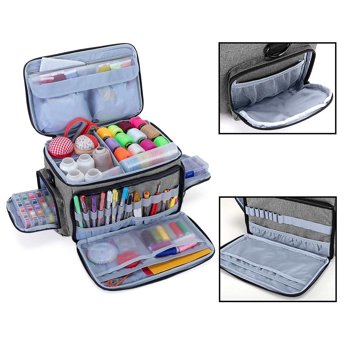 Luxja High Capacity Sewing Accessories Organizer (Bag ONLY), Sewing Supplies Organizer with Shoulder Strap (Patent Design), Gray