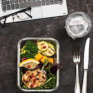 Bayco 10 Pack Glass Meal Prep Containers, Glass Food Storage Containers with Lids, Airtight Glass Lunch Bento Boxes, BPA-Free & Leak Proof (10 lids & 10 Containers) - Grey