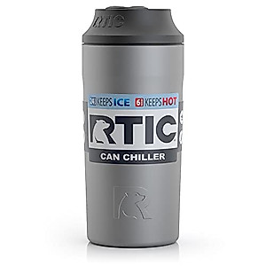 RTIC Can Chiller with Slider Lid, Graphite, Fits Various Sizes Including 12oz, 16oz, & Slim Cans, Double Wall Vacuum Insulated, Stainless Steel, Sweat Proof