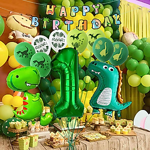 Dinosaur First Birthday Decorations, Large Dinosaur Foil Balloons, Happy Birthday Banner, Number 1 Balloon, Dinosaur Printed Balloons for Girl Boy 1st Birthday Party Decorations Baby Shower Supplies