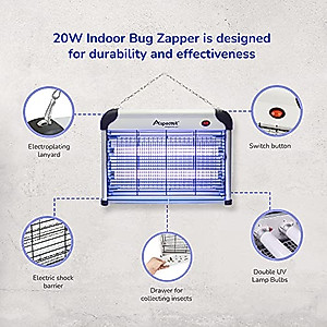 ASPECTEK Powerful 20W Electronic Insect Indoor Zapper, Bug Zapper, Fly Zapper, Mosquito Killer-Indoor Use Including 2 Pack Replacement Bulbs