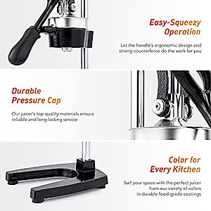 CO-Z Hand Press Juicer Machine, Manual Citrus Juicer for Lemon, Lime, Orange Juice - Professional Squeezer and Crusher, Easy to Clean, Black