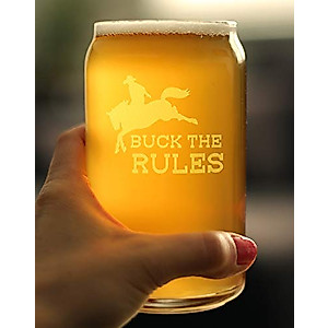Buck the Rules - Funny Horse Beer Can Pint Glass Gifts for Men & Women - Fun Unique Equestrian Decor