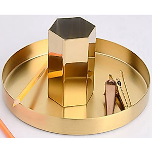 Large Round Gold Serving Tray 30CM/12 Inch Decorative Vanity Tray Jewelry Makeup Organizer Bar Tray Serving Tray for Coffee, Tea, Drinks, Candle, Wine, Tableware, Perfume Room Decor