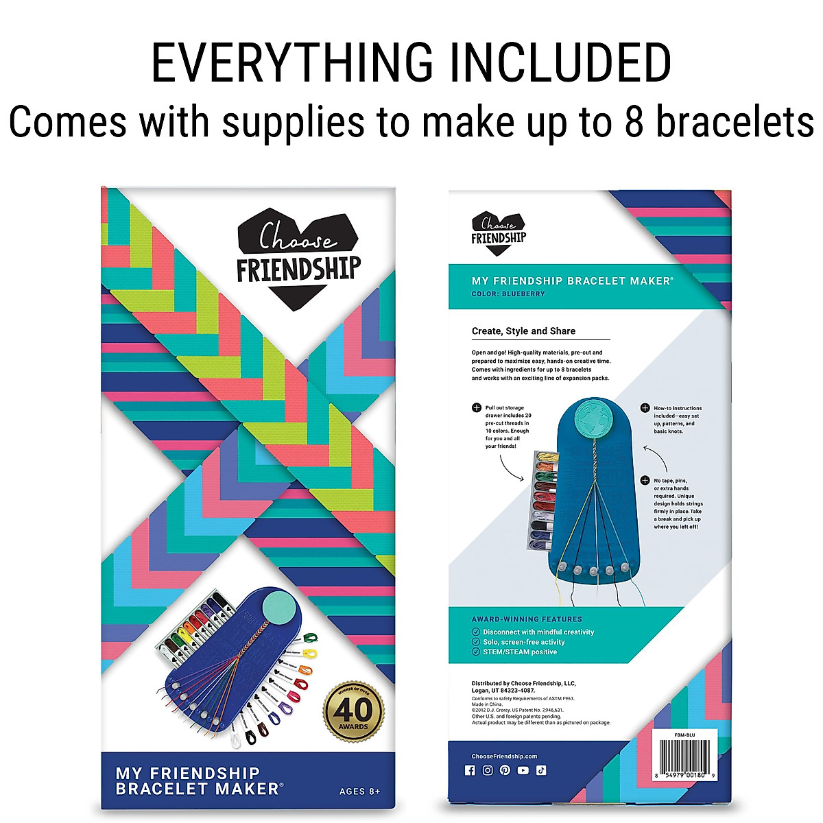 Choose Friendship, My Friendship Bracelet Maker®, an American Original | 20 Pre-Cut Threads - Makes Up to 8 Bracelets | Craft Kit, Kids Jewelry-Making Kit, Gifts for Girls 8-12