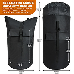 Twira 125L Backpack Laundry Bag, Large Laundry Bag with Adjustable Padded Strap, Travel Laundry Bag with 4 Pockets, Laundry Backpack with Drawstring Closure for College, Apartment (Black)