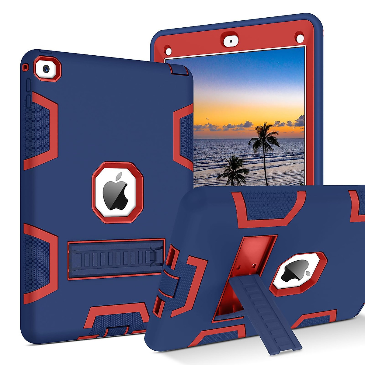 BENTOBEN for iPad Air 2 Case, iPad Air 2nd Generation Case, 3 in 1 Heavy Duty Shockproof Kickstand Protective Kids Girls Women Boys Men Tablet Cover for iPad Air 2 A1566 A1567 (2014), Navy Blue/Red