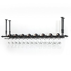 WGX Design For You Wine Bar Wall Rack 60'' Hanging Bar Glass Rack&Hanging Bottle Holder Adjustable(Bronze)