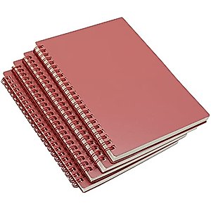 Yansanido Red Cover Spiral Notebook, 4 Pcs A5 Thick Plastic Hardcover 8mm Ruled 80 Sheets -160 Pages Journals for Study and Notes (Ruled-4pcs Wine Red, A5)