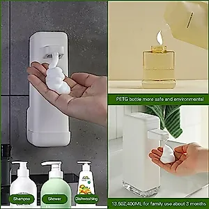 QANYI Automatic Foaming Soap Dispenser, USB Rechargeable Auto Sensor 3 Gear Foam Adjustable, 13.5oz/400ML PETG+ABS Wall Mount Soap Dispenser, Touchless Hand & Dish Soap Pump for Bathroom, Kitchen