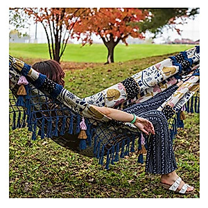 Equip Jacquard Bohemian Macrame Hammock, Blue Patchwork Print, Size 126 in. L x 59 in. W