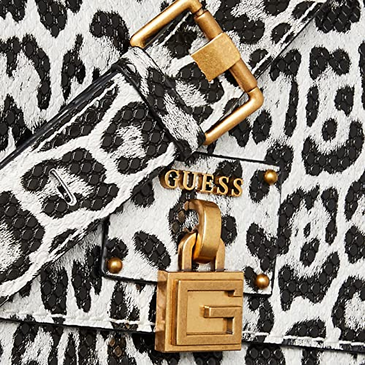 GUESS Centre Stage Crossbody Flap, Black/White Leopard
