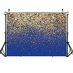 LYCGS 7X5FT Royal Blue Glitter Backdrop Birthday Backdrop Gold Spots Bokeh Backdrop Wedding Prom Graduation Photography Background Happy New Year Backdrop Studio Props X-77