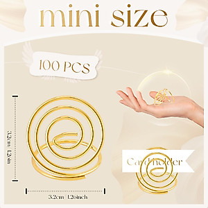 Affbei 100pcs Round Gold Place Card Holder Stand Metallic Table Number Holders, Mini Table Card Holder Table Picture Stands for Menu Memo Clip, Wedding, Baby Shower,Party, Birthday