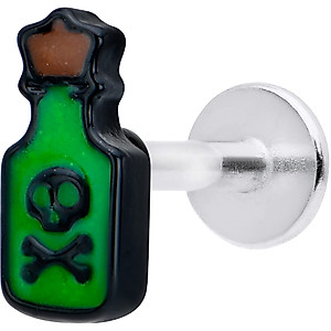 Body Candy 16G 316L Stainless Steel Glow in the Dark Poison Green Bottle Labret Monroe Lip Ring Tragus 8mm