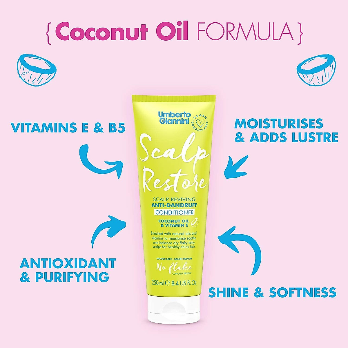 Umberto Giannini Scalp Restore Balancing Conditioner, Vegan & Cruelty Free Scalp Reviving Formula with Coconut Oil & Vitamin E, 8.5fl Oz