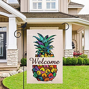 Shmbada Pineapple Welcome Double Sided Burlap Garden Flag, Premium Material, Seasonal Spring Summer Outdoor Funny Decorative Flags for Garden Yard Lawn, Gift for Children, 12 x 18 inch
