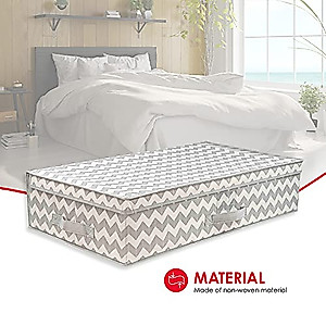 Home Basics Chevron Collection Under The Bed Storage and Organization, Bags, Bins, Boxes, with Handle for Comforter, Clothes, Blanket, Shoes, Sweaters, Grey