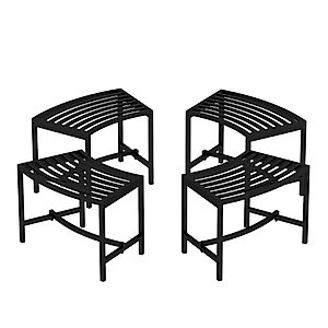 Timechee Metal Curved Fire Pit Bench Set of 4, Outdoor Fire Pit Seating, Steel Backless Outside Fire Pit Bench for Garden, Patio, Porch, Backyard, Plant Stand, Heavy Duty Plant Holder, Style 1, Black