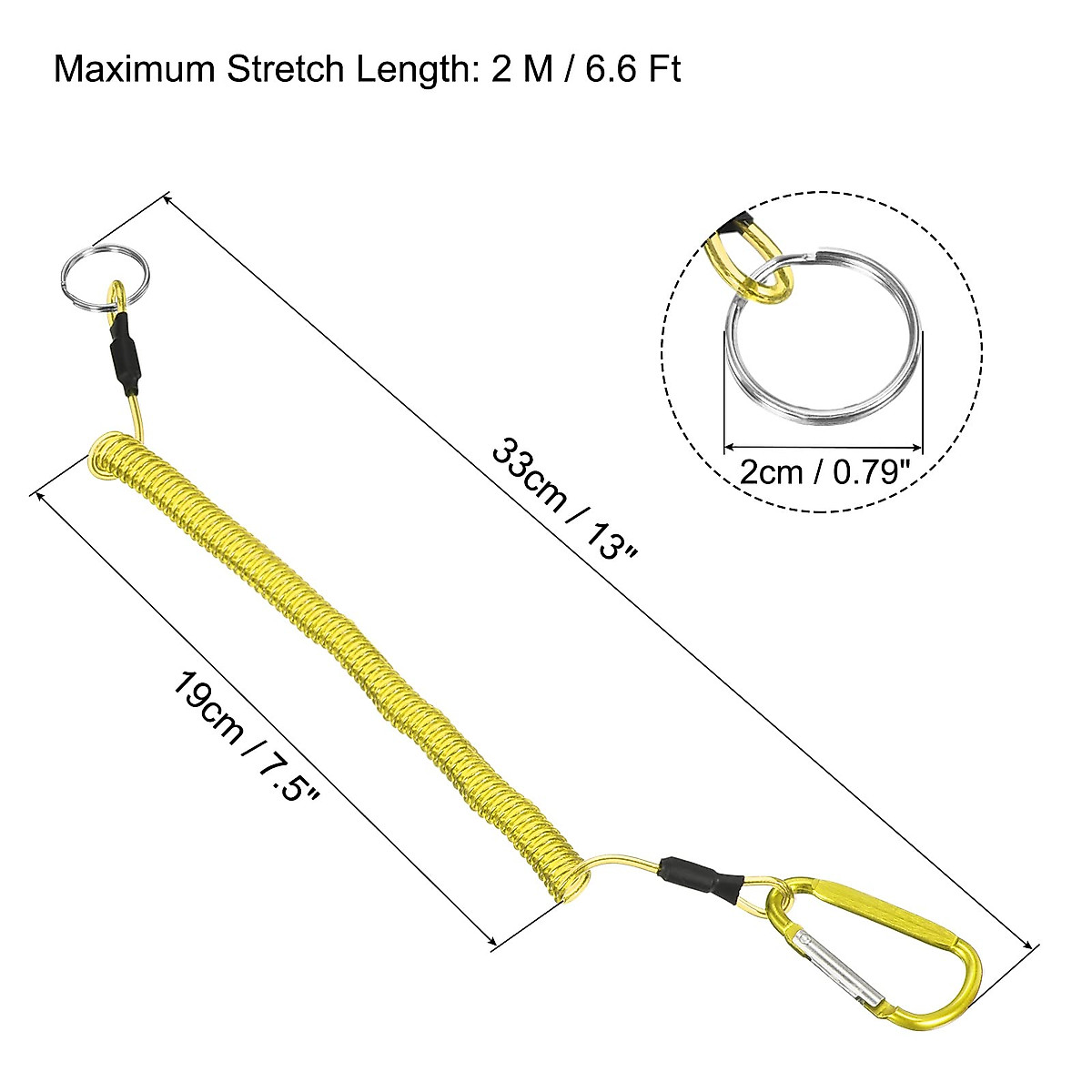 PATIKIL 6.6ft Fishing Tool Lanyard, 2 Pack Safety Cord Spiral Lanyard Tether Retractable with Metal Clip Keychain for Boating Kayak, Yellow