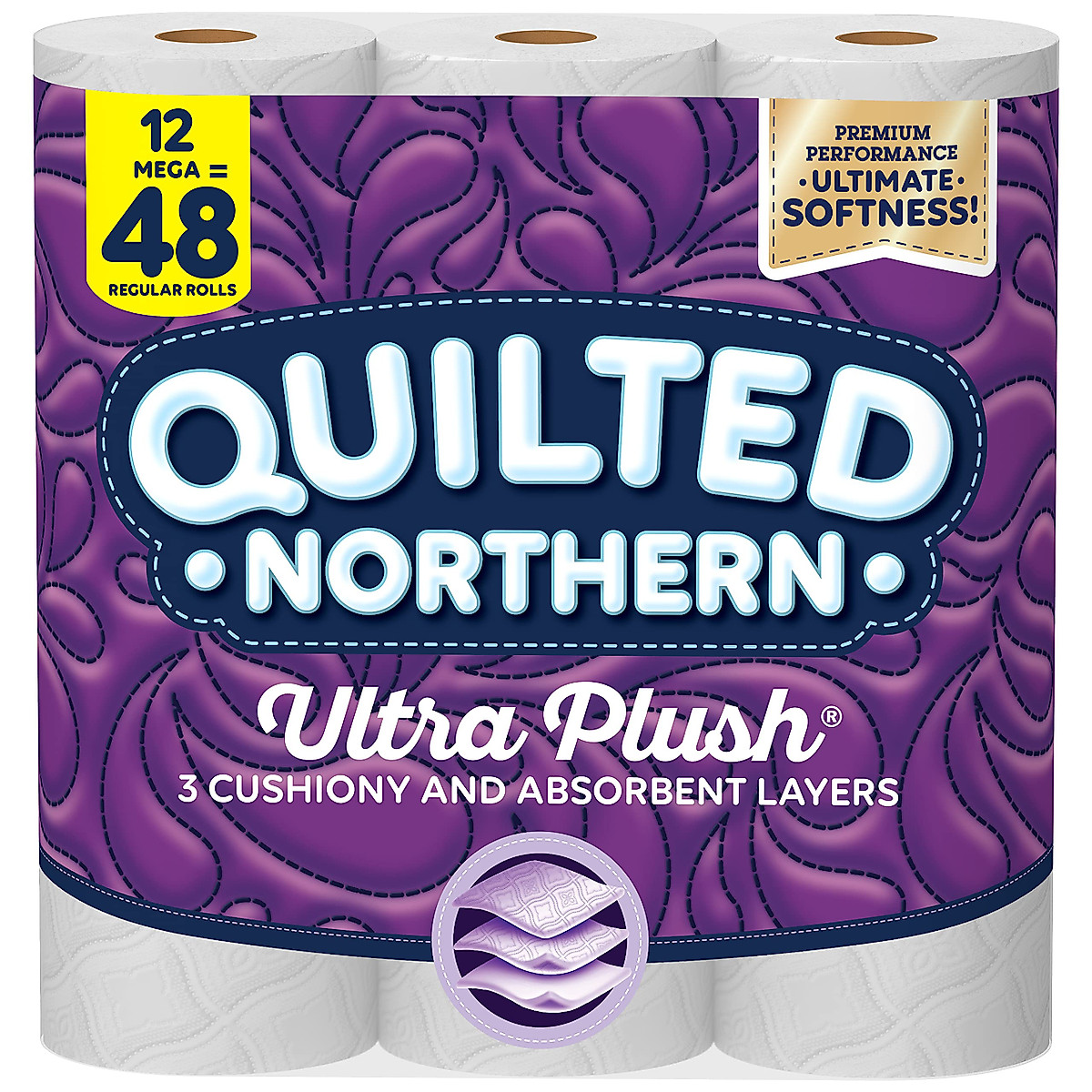 Quilted Northern Ultra Plush® Toilet Paper, 12 Mega Rolls = 48 Regular Rolls, 3-ply Bath Tissue